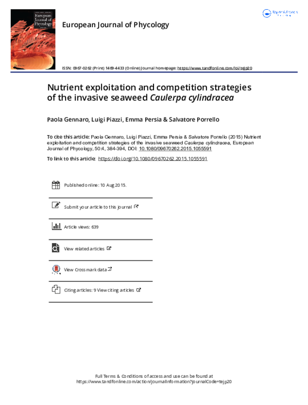 (PDF) Nutrient exploitation and competition strategies of the invasive ...