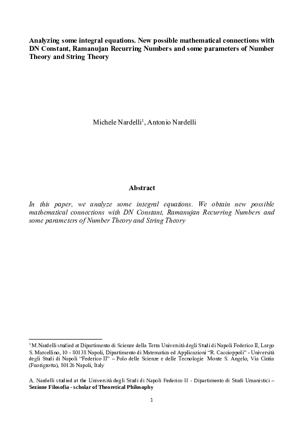 Pdf Analyzing Some Integral Equations New Possible Mathematical Connections With Dn Constant