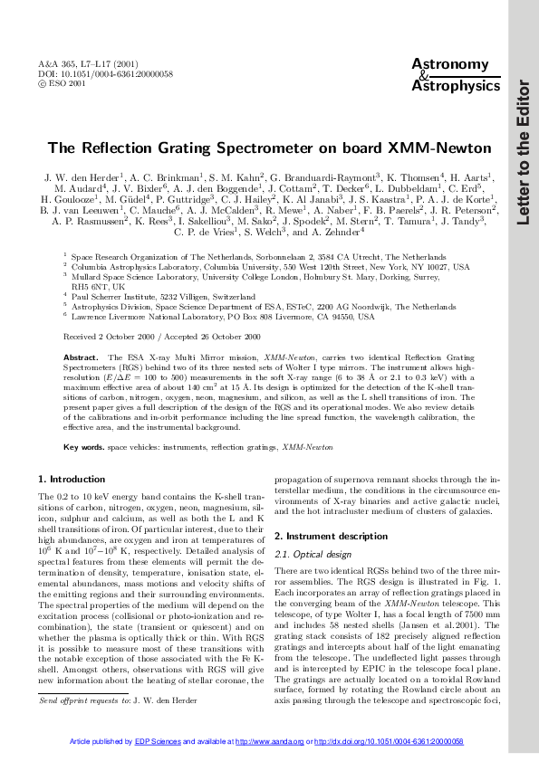 (PDF) The Reflection Grating Spectrometer on board XMM-Newton