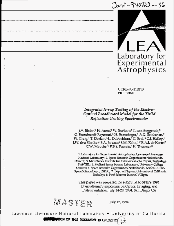 (PDF) Integrated x-ray testing of the electro-optical breadboard model ...