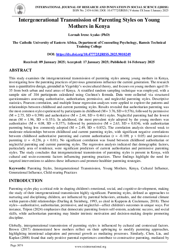 (PDF) Intergenerational Transmission of Parenting Styles on Young ...