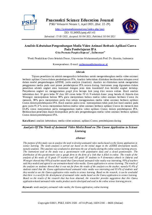 (PDF) Analisis Kebutuhan Pengembangan Media Video Animasi Berbasis Aplikasi Canva pada ...