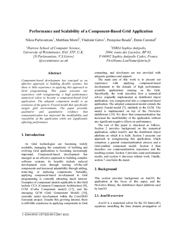 (PDF) Performance and Scalability of a Component-Based Grid Application