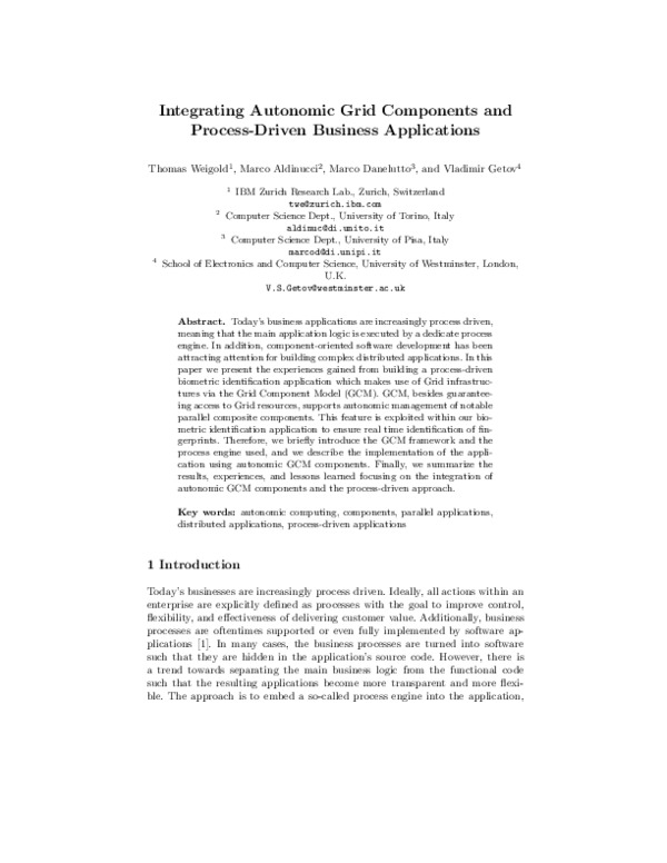 (PDF) Integrating autonomic grid components and process-driven business applications