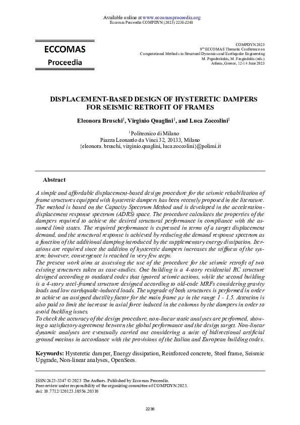 (PDF) Displacement-Based Design of Hysteretic Dampers for Seismic Retrofit of Frames