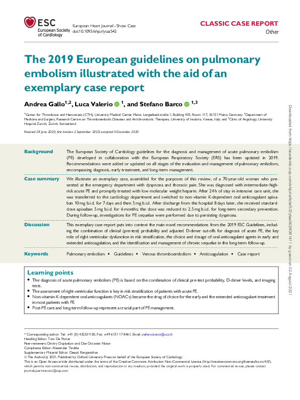 (PDF) The 2019 European guidelines on pulmonary embolism illustrated ...