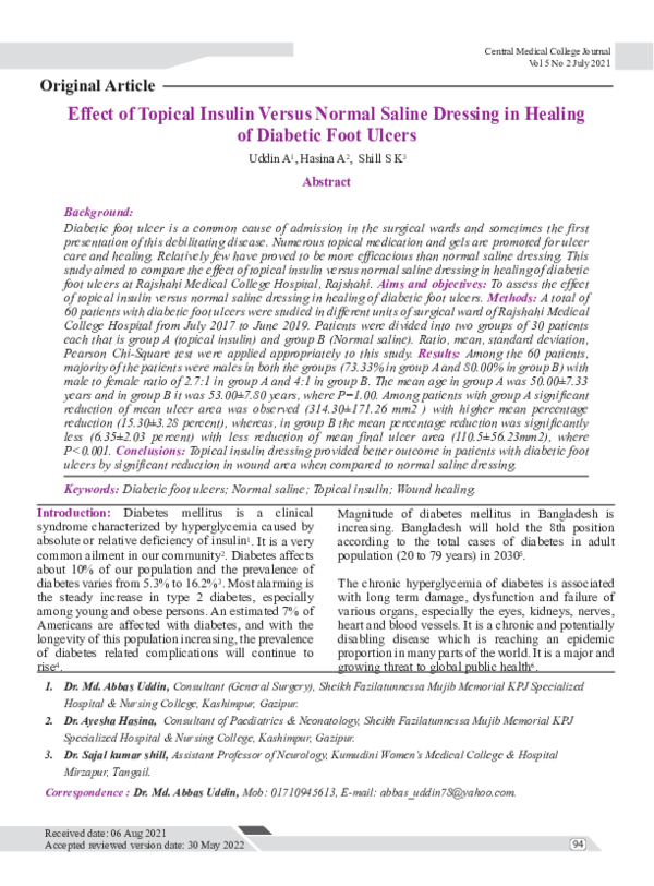 (PDF) Effect of Topical Insulin Versus Normal Saline Dressing in ...