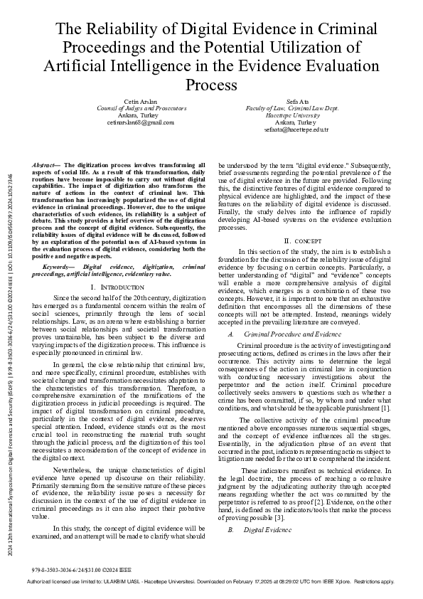 (PDF) The Reliability of Digital Evidence in Criminal Proceedings and the Potential Utilization ...