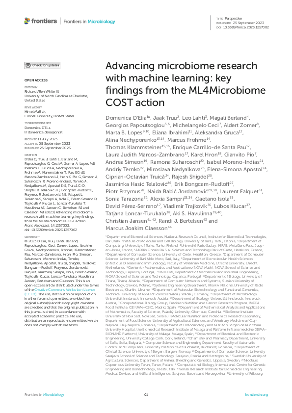 (PDF) Advancing microbiome research with machine learning: key findings ...
