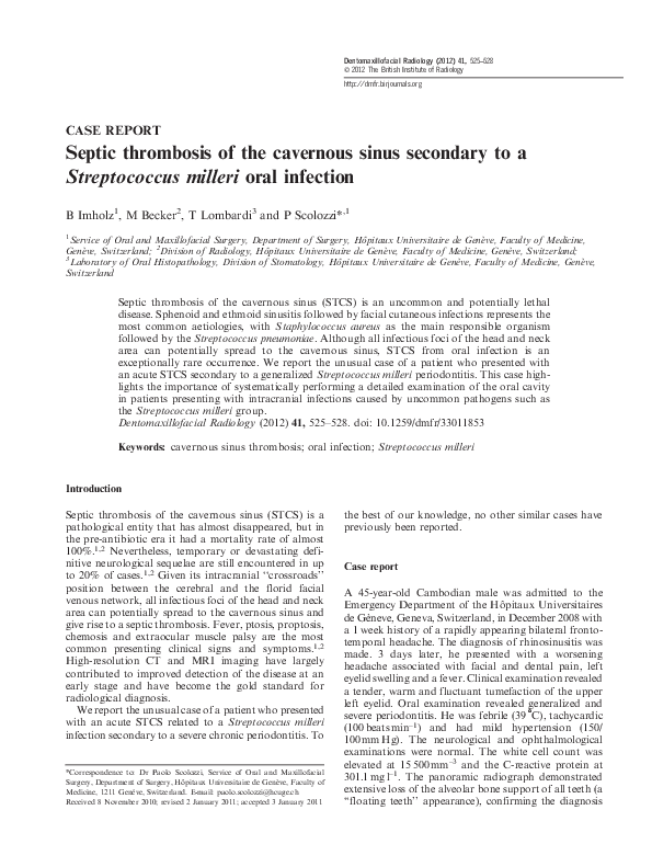 (PDF) Septic thrombosis of the cavernous sinus secondary to ...