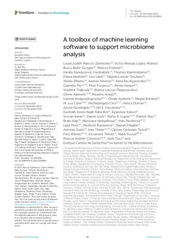 (PDF) A toolbox of machine learning software to support microbiome analysis