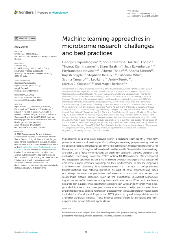 (PDF) Machine learning approaches in microbiome research: challenges ...