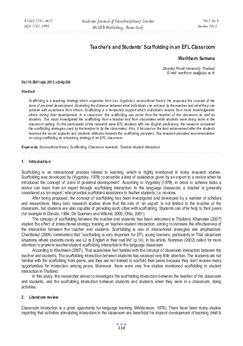 (PDF) Teacher’s and Students’ Scaffolding in an EFL Classroom