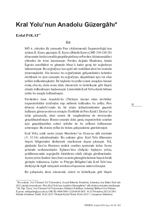 (PDF) Kral Yolu’nun Anadolu Güzergâhı
