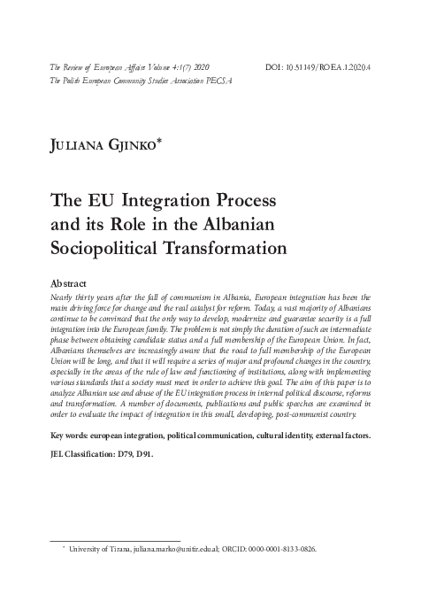 (PDF) The EU Integration Process and its Role in the Albanian ...