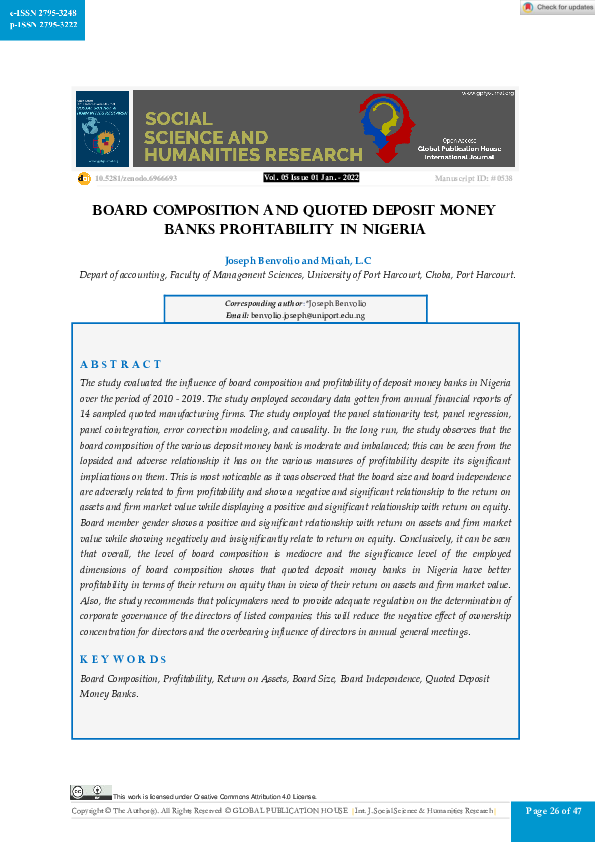 (PDF) Board Composition and Quoted Deposit Money Banks Profitability in Nigeria