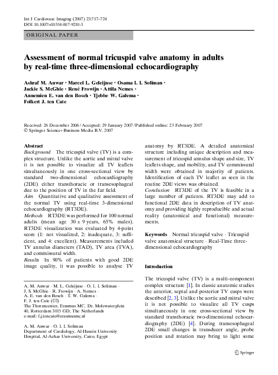 (PDF) Assessment of normal tricuspid valve anatomy in adults by real ...
