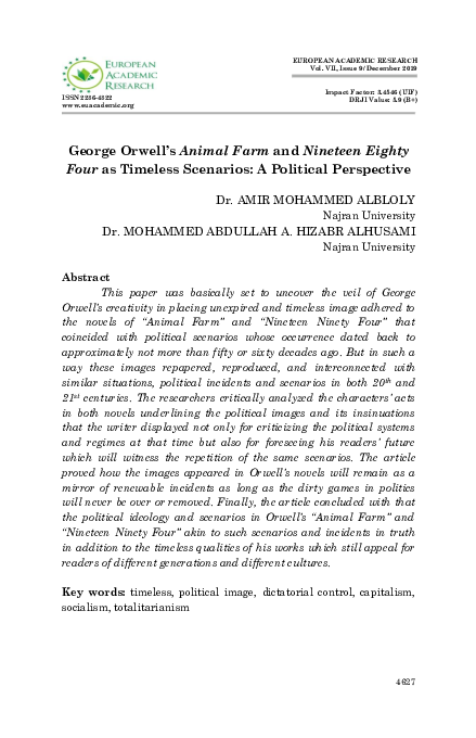 (PDF) George Orwell's Animal Farm and Nineteen Eighty Four as Timeless ...