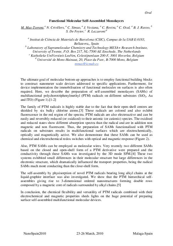 (PDF) Functional Molecular Self-Assembled Monolayers