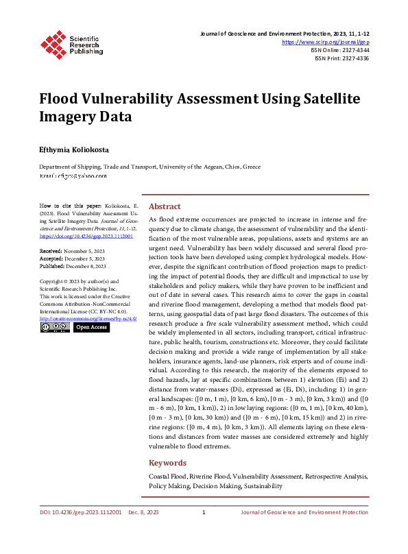 (PDF) Flood Vulnerability Assessment Using Satellite Imagery Data