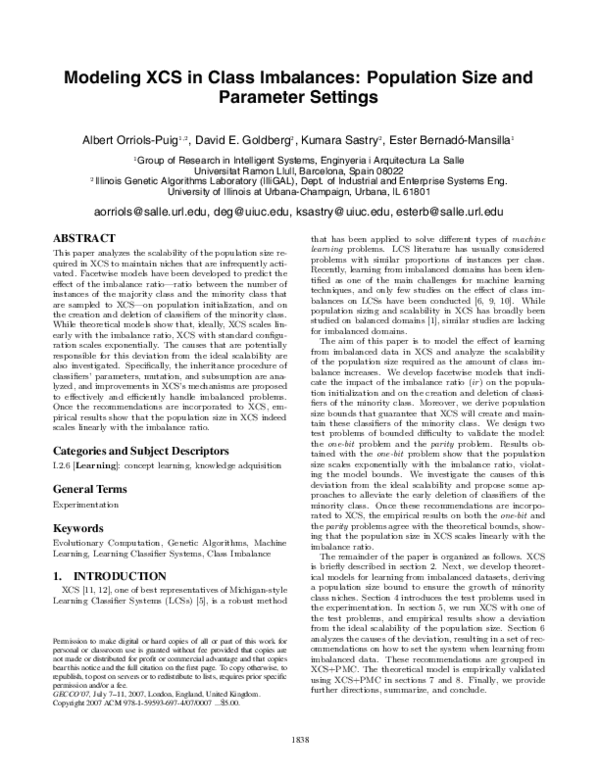 (PDF) Modeling XCS in class imbalances