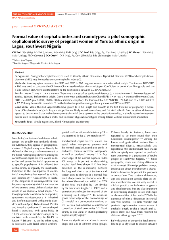 (PDF) Normal value of cephalic index and craniotypes: a pilot ...