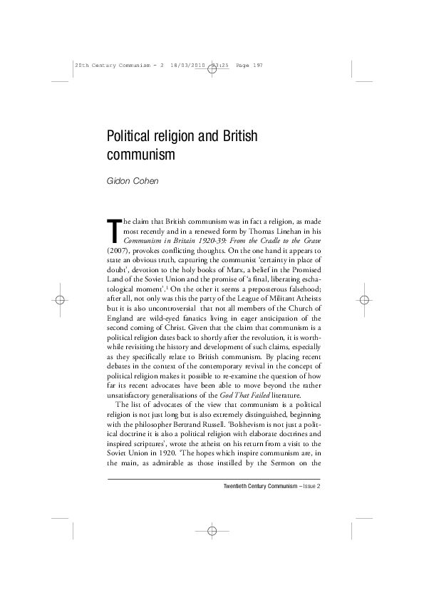 (PDF) Political Religion and British Communism