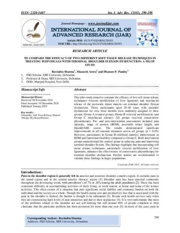 (PDF) TO COMPARE THE EFFICACY OF TWO DIFFERENT SOFT TISSUE RELEASE ...
