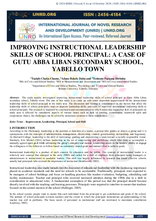 (PDF) IMPROVING INSTRUCTIONAL LEADERSHIP SKILLS OF SCHOOL PRINCIPAL: A CASE OF GUTU ABBA LIBAN ...
