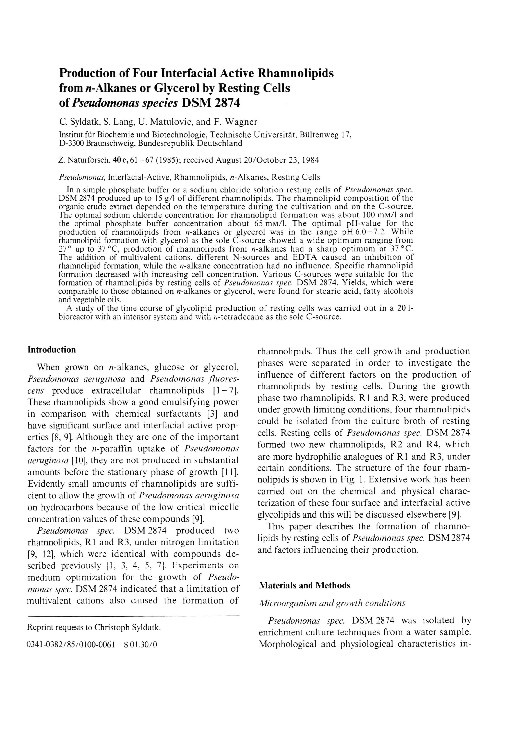 (PDF) Production of Four Interfacial Active Rhamnolipids from n-Alkanes ...
