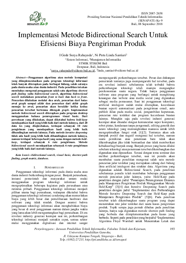 (PDF) Implementasi Metode Bidirectional Search Untuk Efisiensi Biaya Pengiriman Produk
