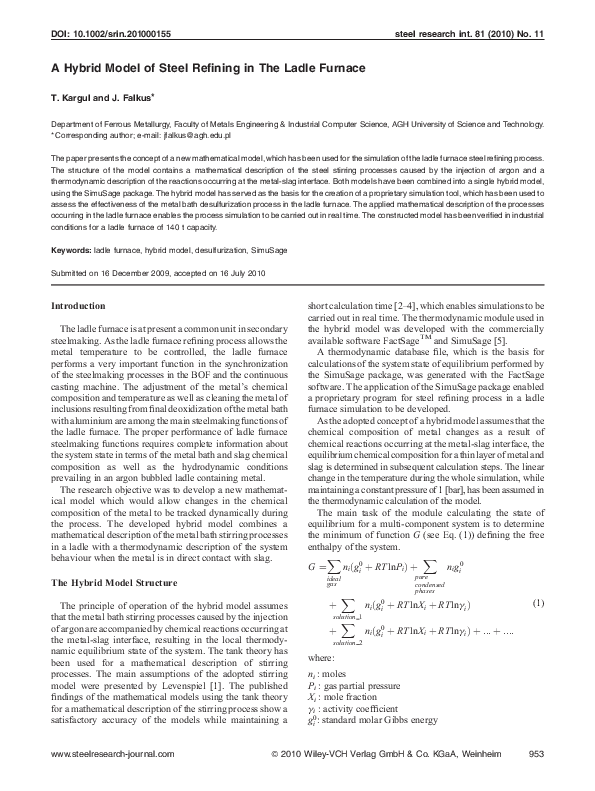 (PDF) A Hybrid Model of Steel Refining in The Ladle Furnace