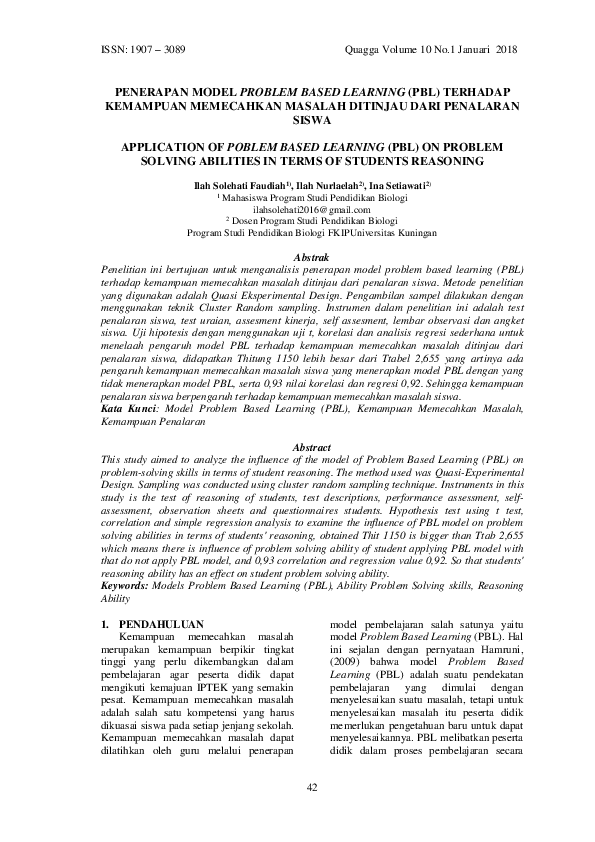 (PDF) Penerapan Model Problem Based Learning (PBL) Terhadap Kemampuan Memecahkan Masalah ...