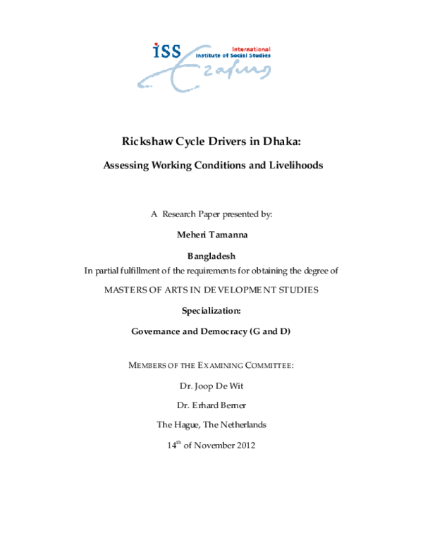 (PDF) Rickshaw Cycle Drivers in Dhaka: Assessing Working Conditions and ...