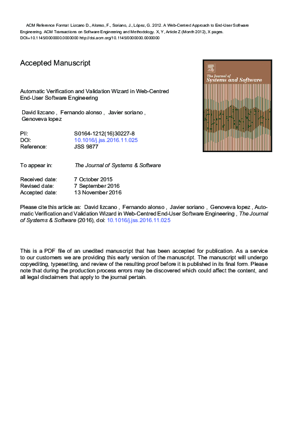 Automatic verification and validation wizard in web-centred end-user software engineering