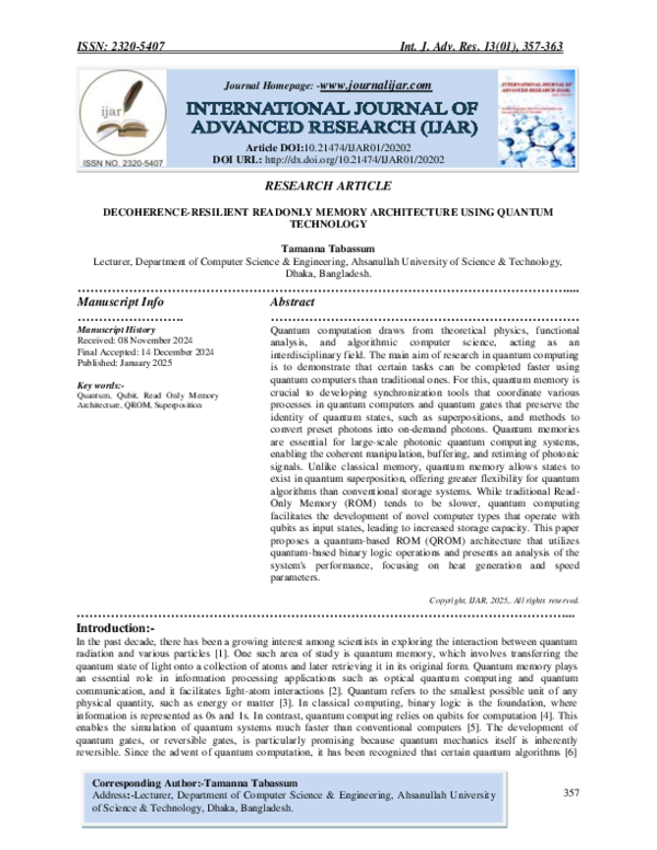 Pdf Decoherence Resilient Readonly Memory Architecture Using Quantum Technology