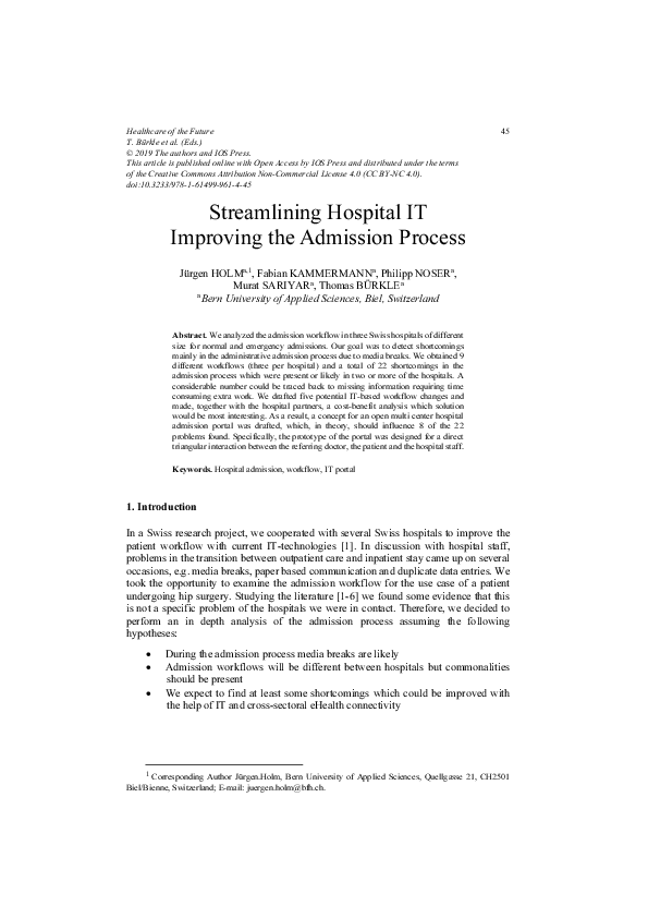 (PDF) Streamlining Hospital IT - Improving the Admission Process