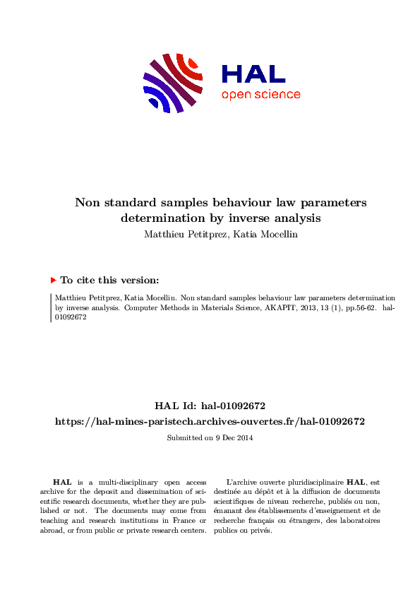 (PDF) Non standard samples behaviour law parameters determination by ...
