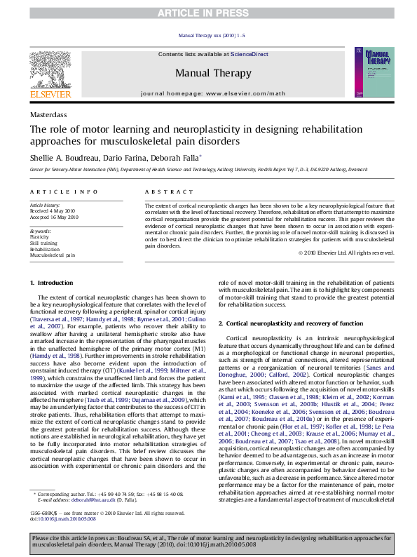 (PDF) The role of motor learning and neuroplasticity in designing ...