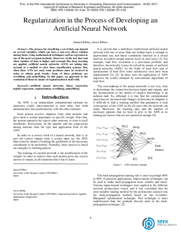 (PDF) Regularization in the Process of Developing an Artificial Neural Network