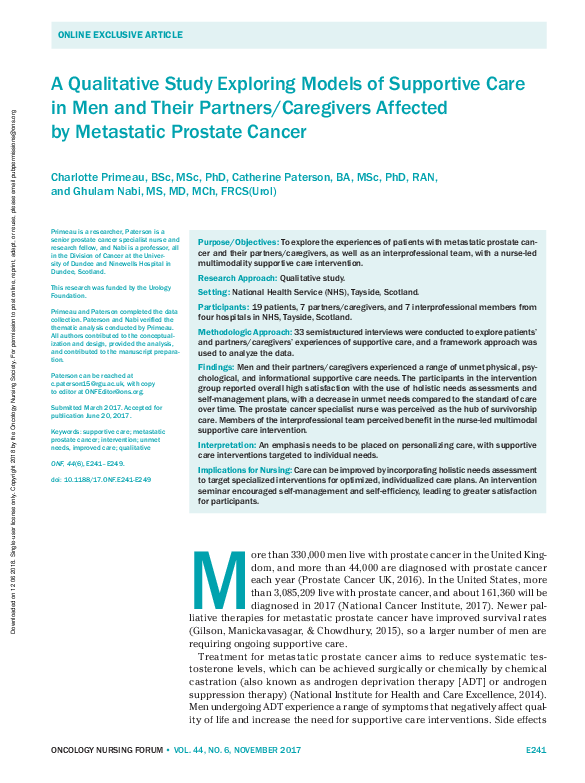 (PDF) A Qualitative Study Exploring Models of Supportive Care in Men ...
