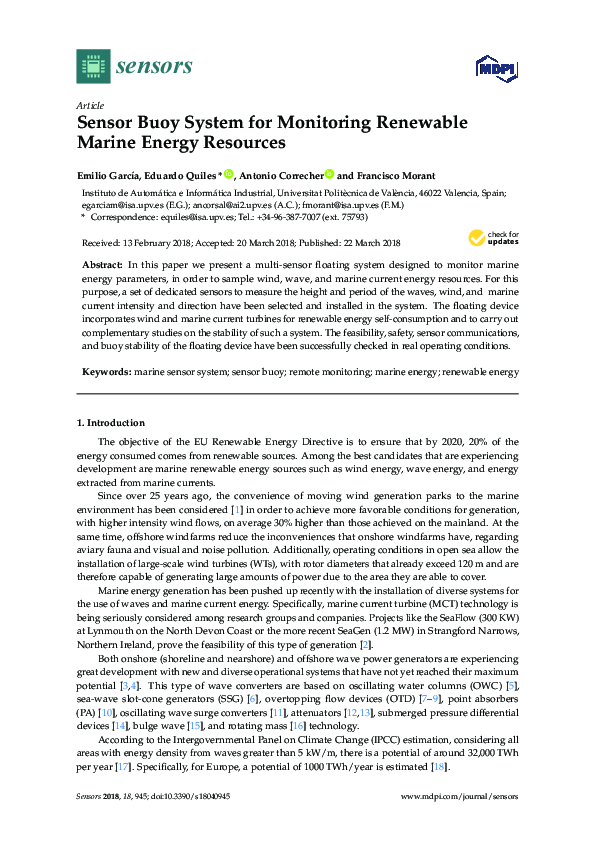 (PDF) Sensor Buoy System for Monitoring Renewable Marine Energy Resources