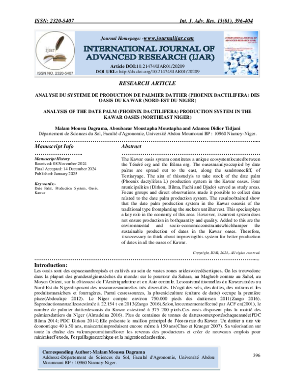 (PDF) ANALYSIS OF THE DATE PALM (PHOENIX DACTILIFERA) PRODUCTION SYSTEM ...