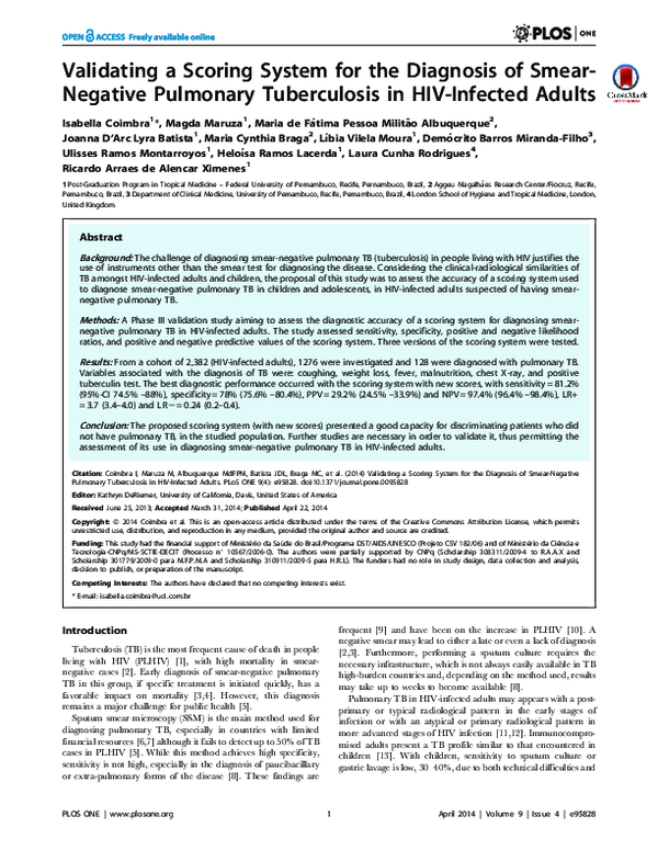(PDF) Validating a Scoring System for the Diagnosis of Smear-Negative Pulmonary Tuberculosis in ...