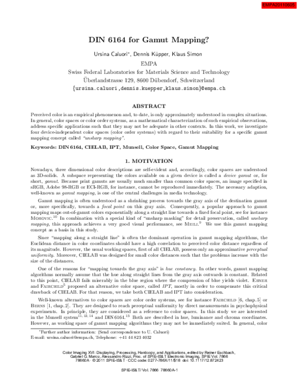 (PDF) DIN 6164 for Gamut Mapping?
