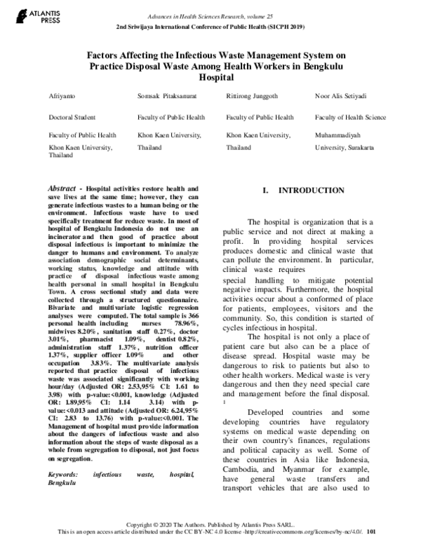 (PDF) Factors Affecting the Infectious Waste Management System on ...