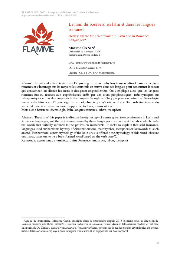 (PDF) How to Name the Executioner in Latin and in Romance Languages?