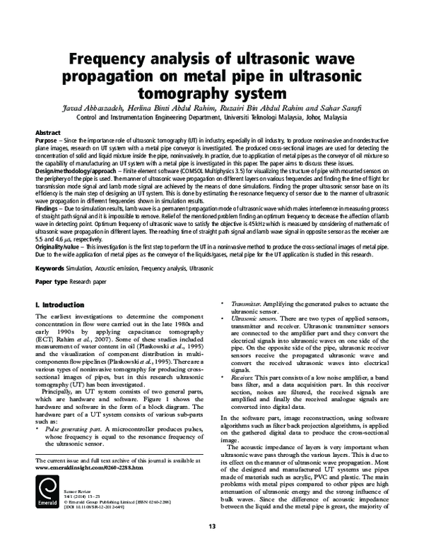 (PDF) Frequency analysis of ultrasonic wave propagation on metal pipe ...