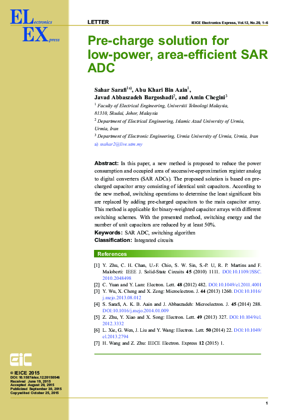 (PDF) Pre-charge solution for low-power, area-efficient SAR ADC