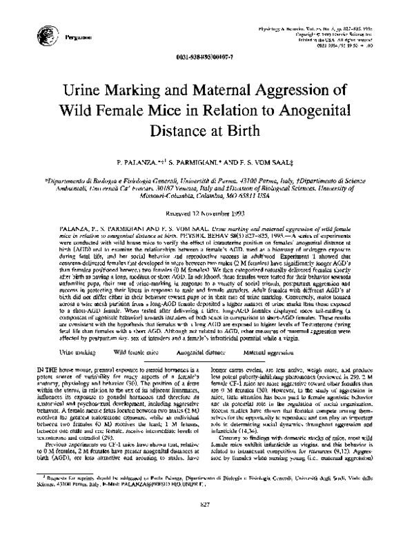 (PDF) Urine marking and maternal aggression of wild female mice in ...
